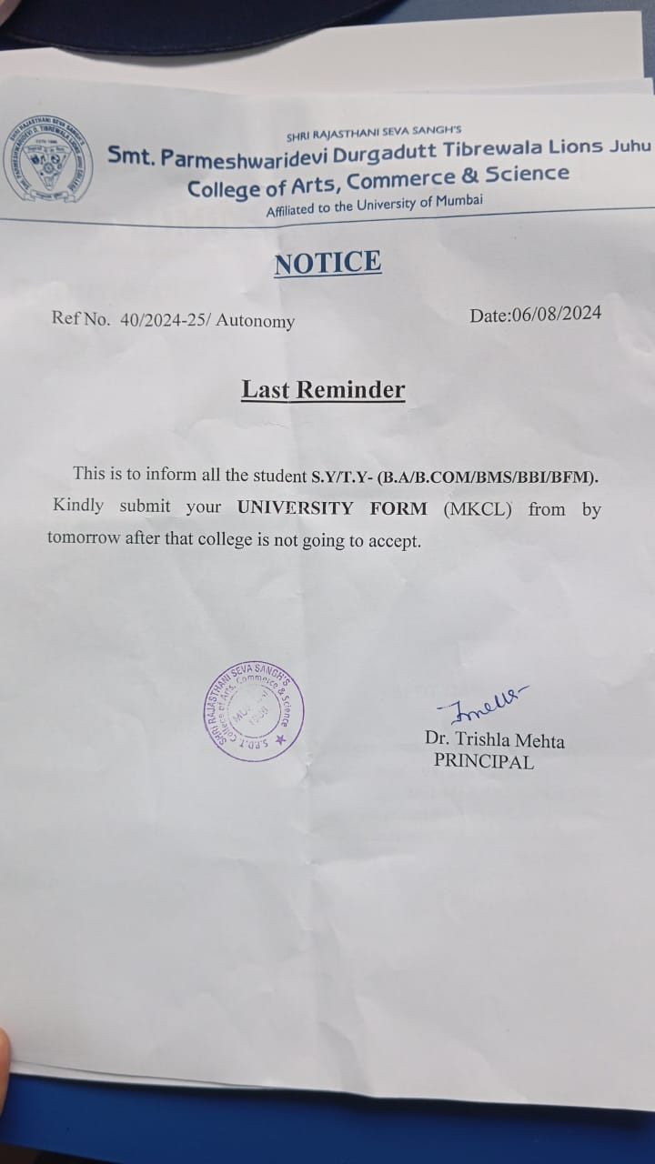 NOTICE : MKCL FORM FOR SY/TY STUDENTS - Smt. Parmeshwaridevi Durgadutt ...